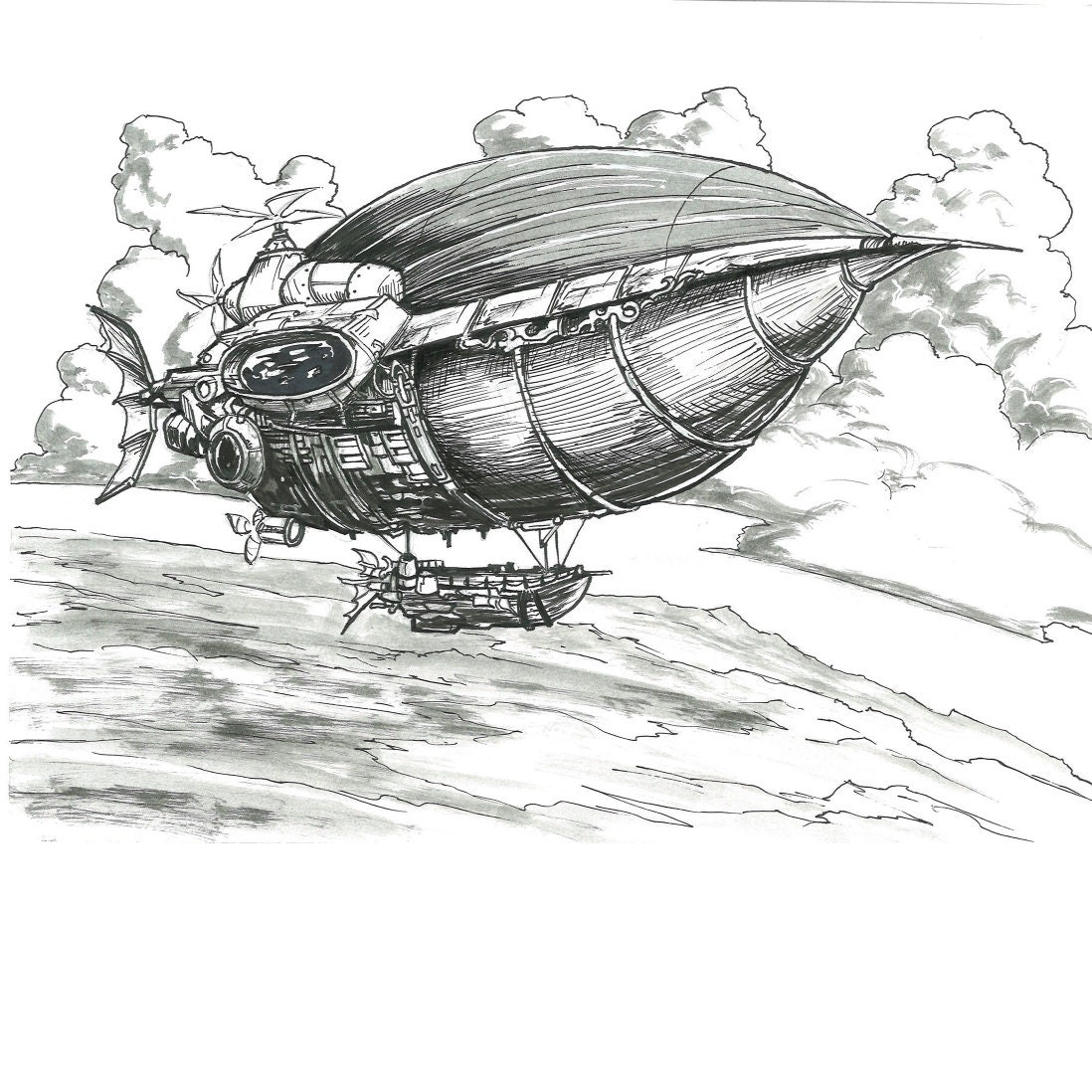 Steampunk Blimp Drawing