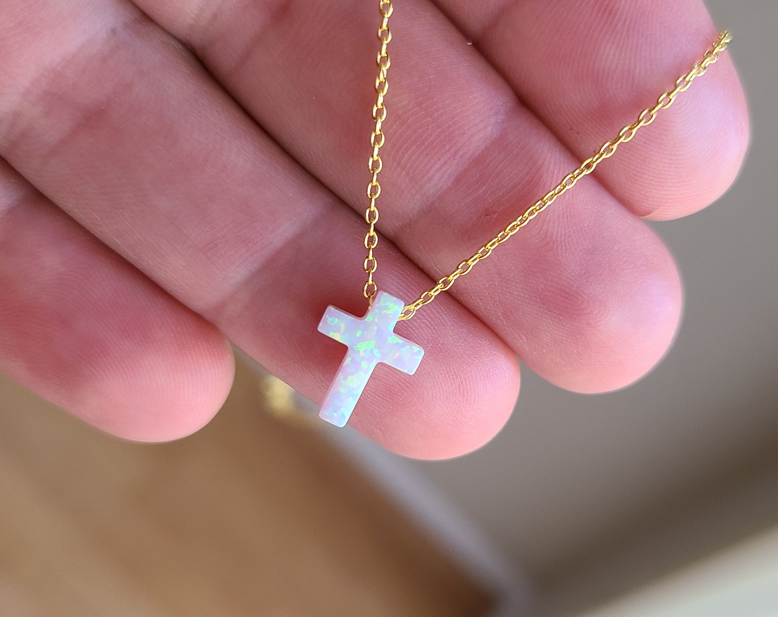 Opal Cross Necklace, White Cross Necklace, Blue Opal Cross Pendant ...
