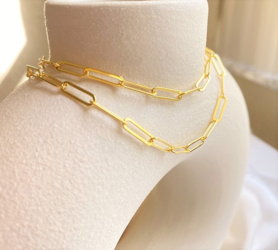 Gold Paperclip Chain Necklace, Sterling Silver Gold Plated Chain, Paper ...