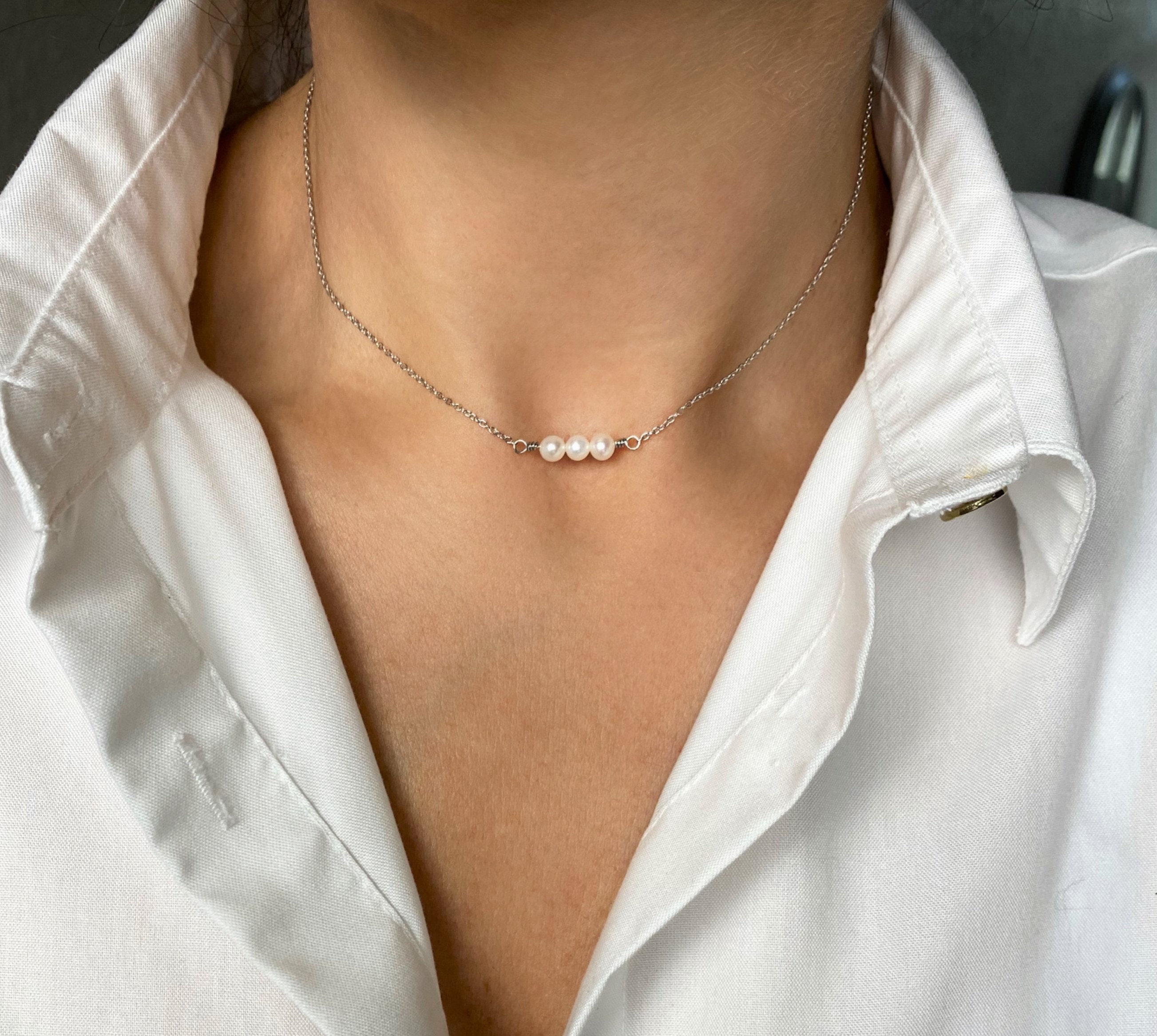 3 Pearl Necklace Three Pearl Necklace Freshwater Pearl - Etsy