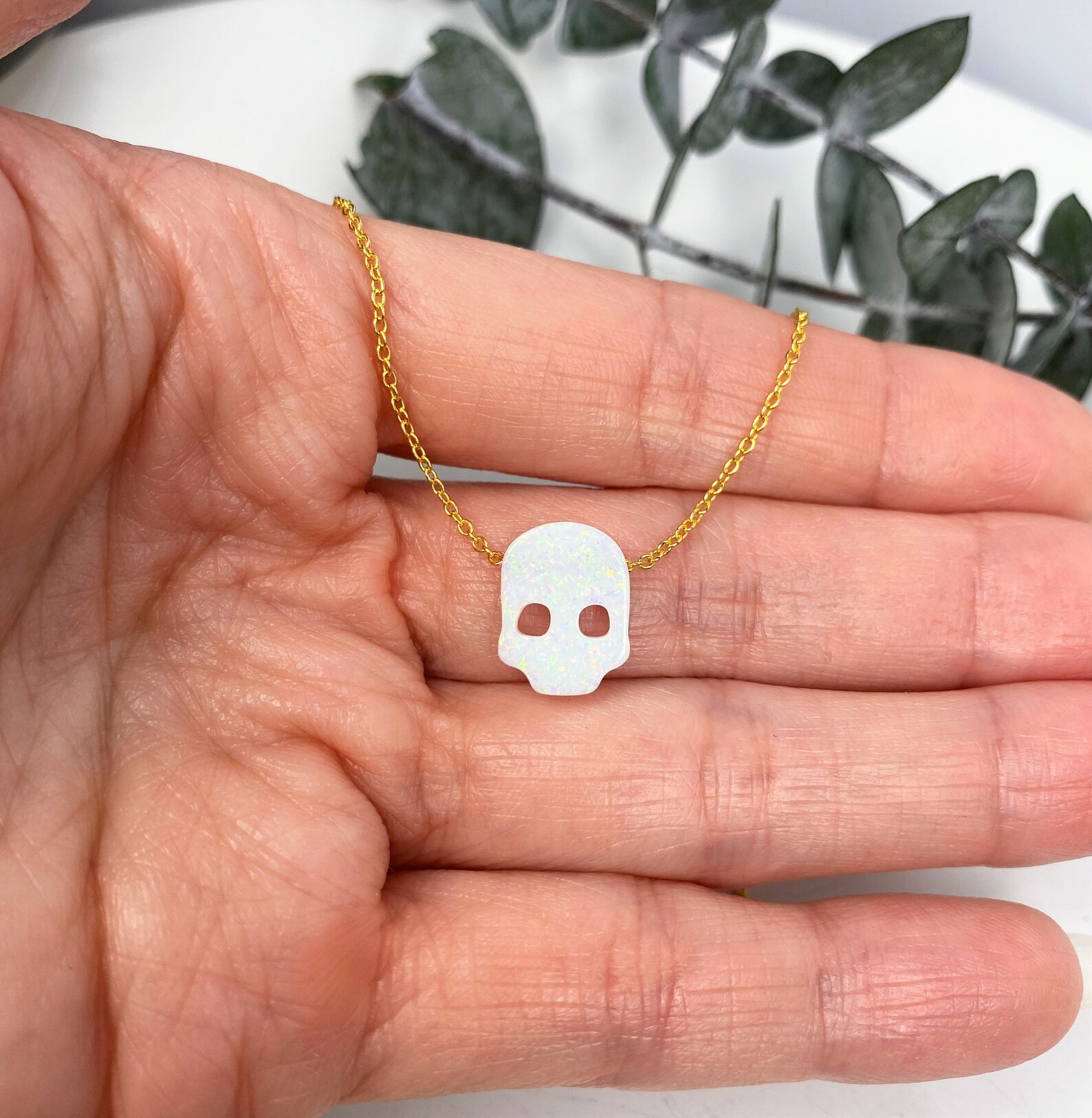 Skull Necklace Opal Skull Choker Halloween Necklace Silver - Etsy