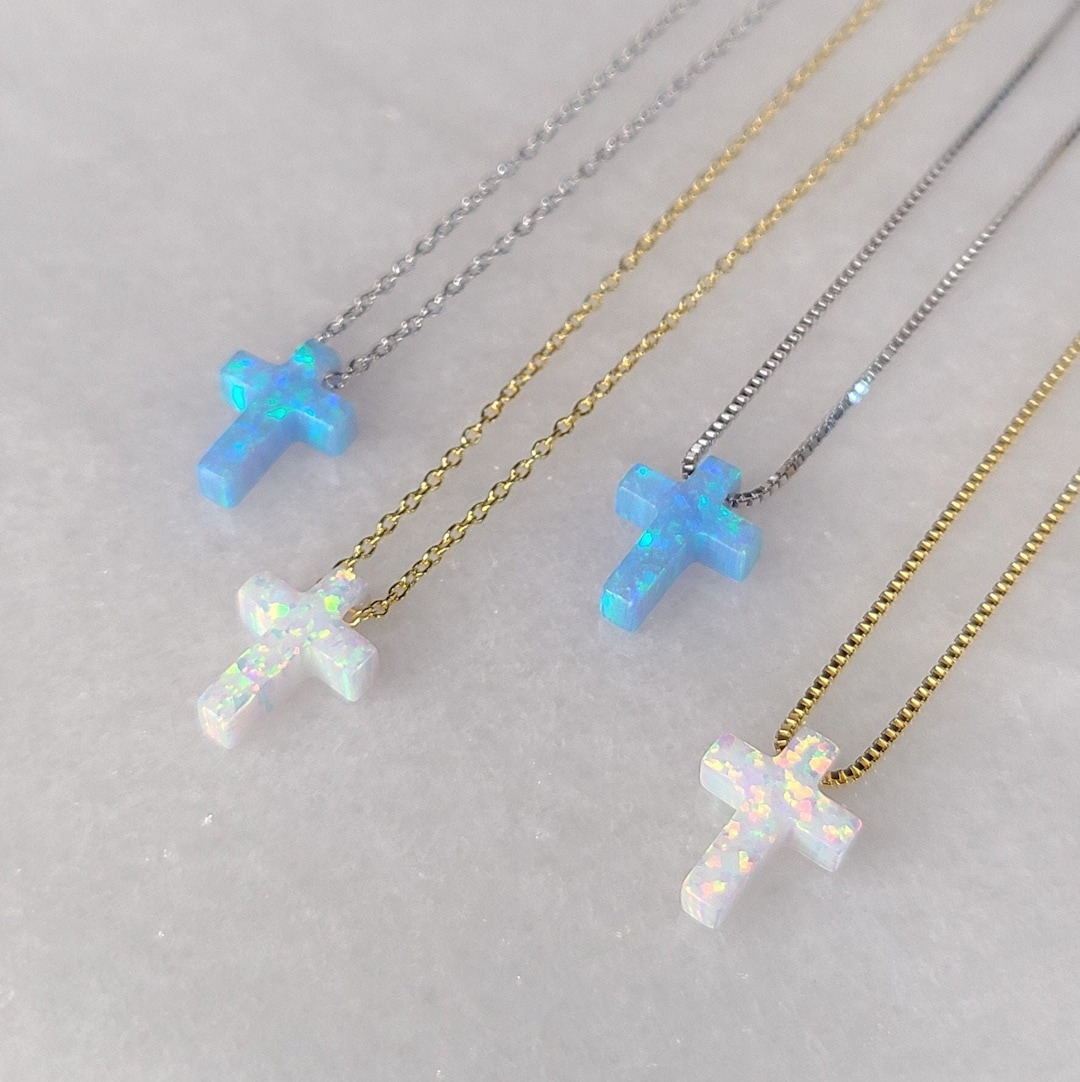 Opal Cross Necklace, Cross Necklace Women, White Cross Necklace, Opal ...