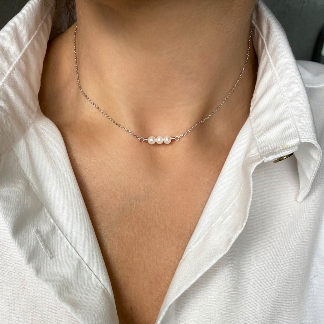 3 Pearl Necklace, Three Pearl Necklace, Freshwater Pearl Choker ...