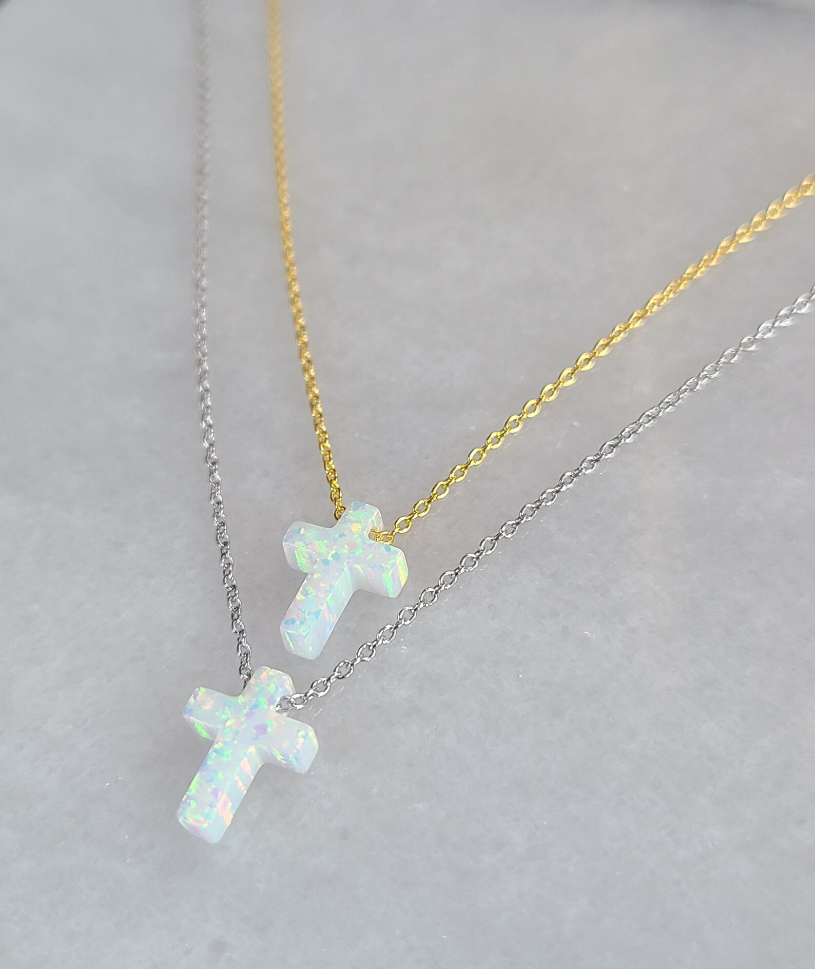 Opal Cross Necklace White Cross Necklace Blue Opal Cross - Etsy
