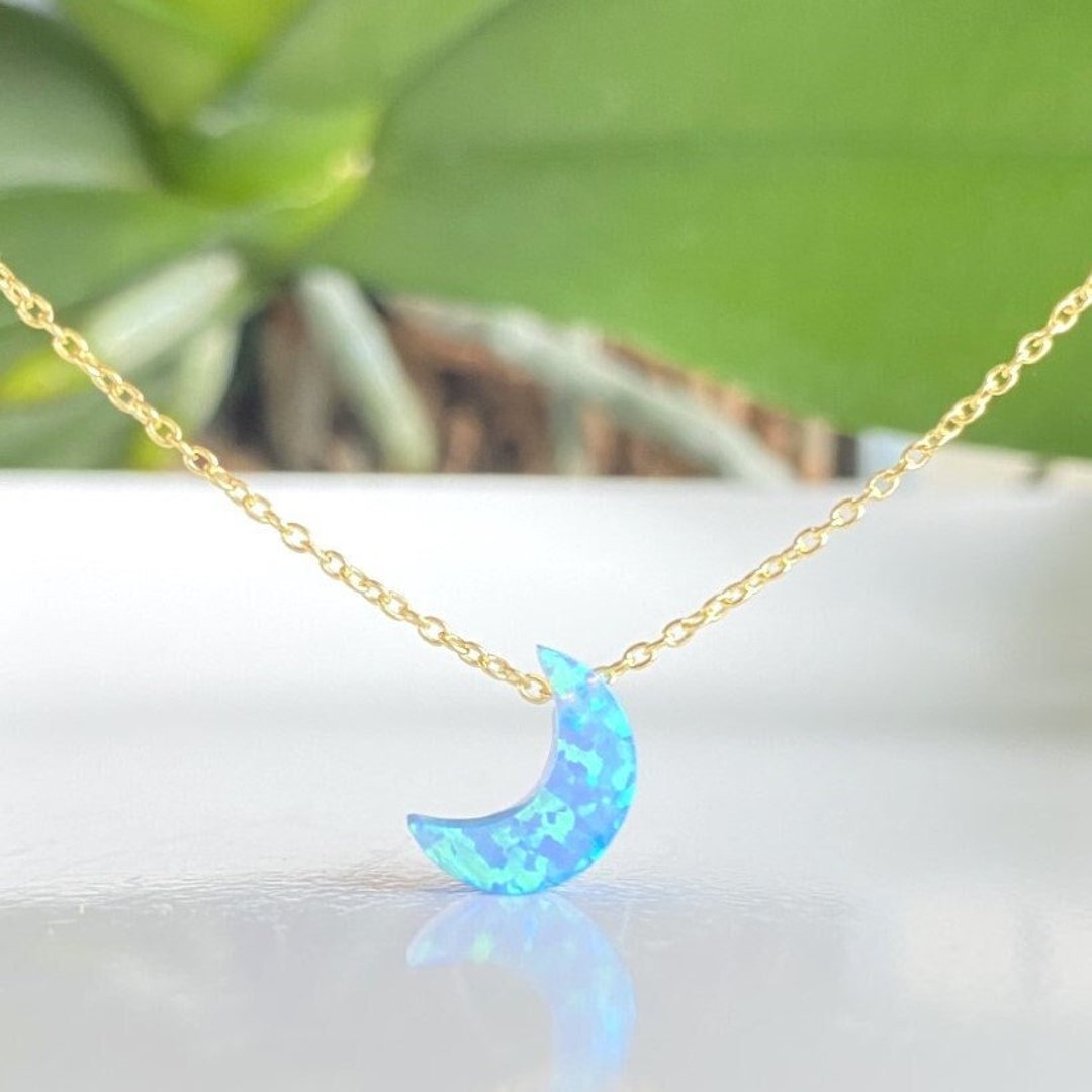 Moon Necklace, Blue Moon Necklace, Opal Jewelry, Crescent Moon Necklace ...