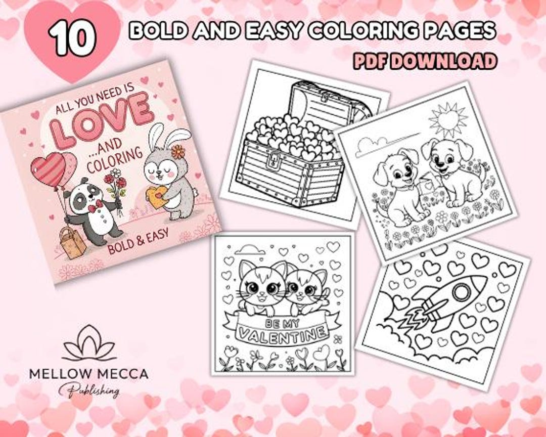 Love-themed Coloring Pages: Bold & Easy Designs (PDF Download) - Etsy