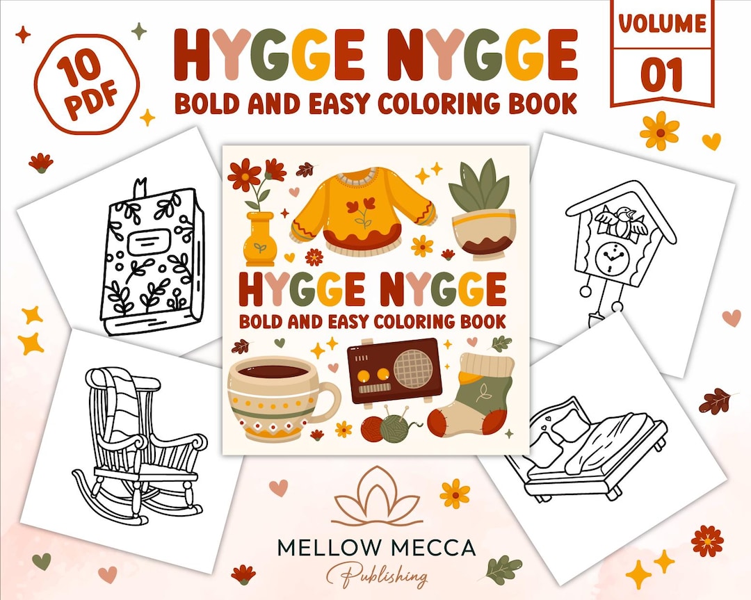 Hygge Coloring Pages: Cozy Winter Theme, Bold & Easy (PDF) - Etsy