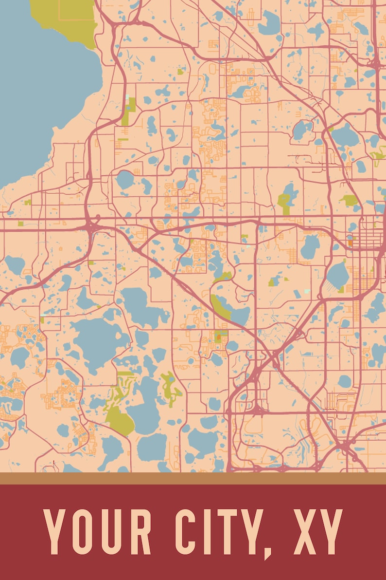 Custom Canvas Map: Classic Style Simple Colors Map With Your | Etsy