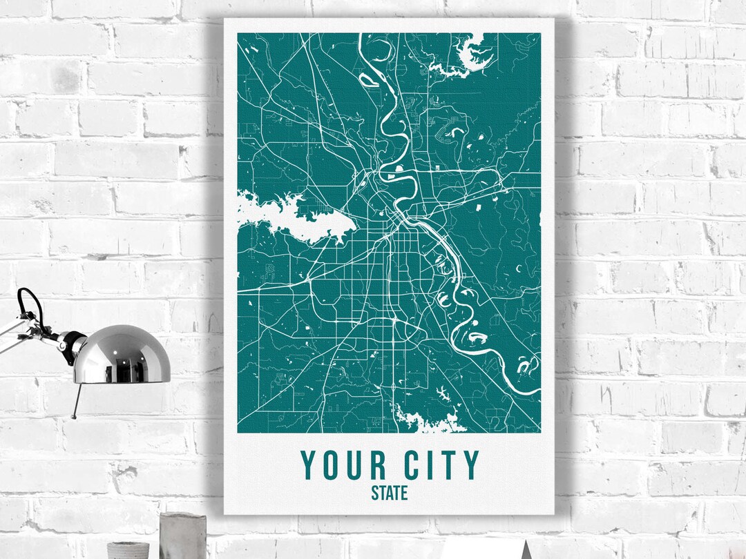 Custom Canvas Map: Any Color Simple Map With Your City of Choice Great ...