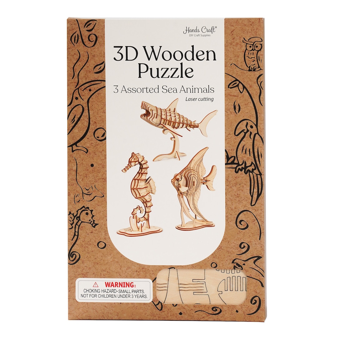 Hands Craft DIY 3D Wood Puzzle Bundle | Sea Animals DIY Shark Seahorse ...