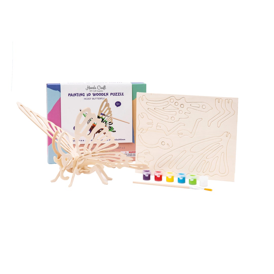Hands Craft DIY 3D Wood Puzzle Paint Kit: Butterfly (HC207) Indoor ...
