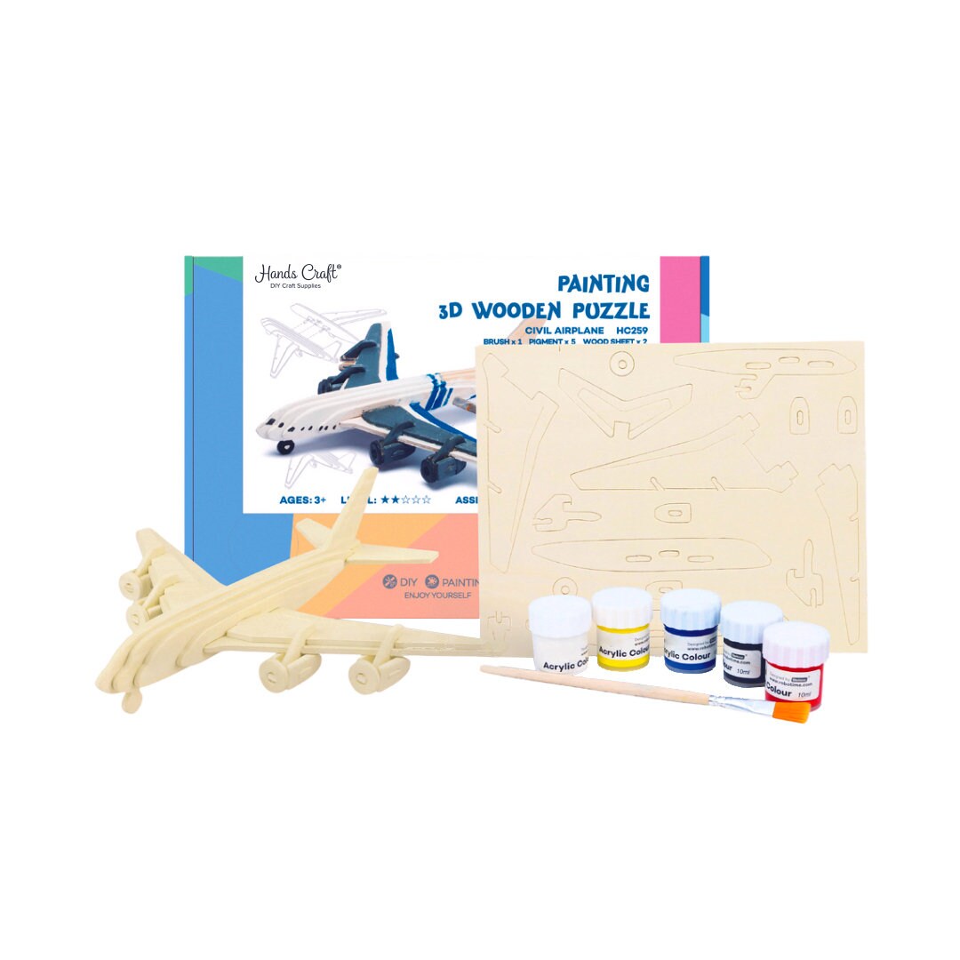 3D Wood Puzzle Paint Kit: Civil Plane DIY Passenger Plane (HC259) by ...