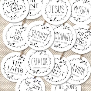 Double Sided Print/ 25 Names of Jesus Advent Ornament Set/ Christmas ...