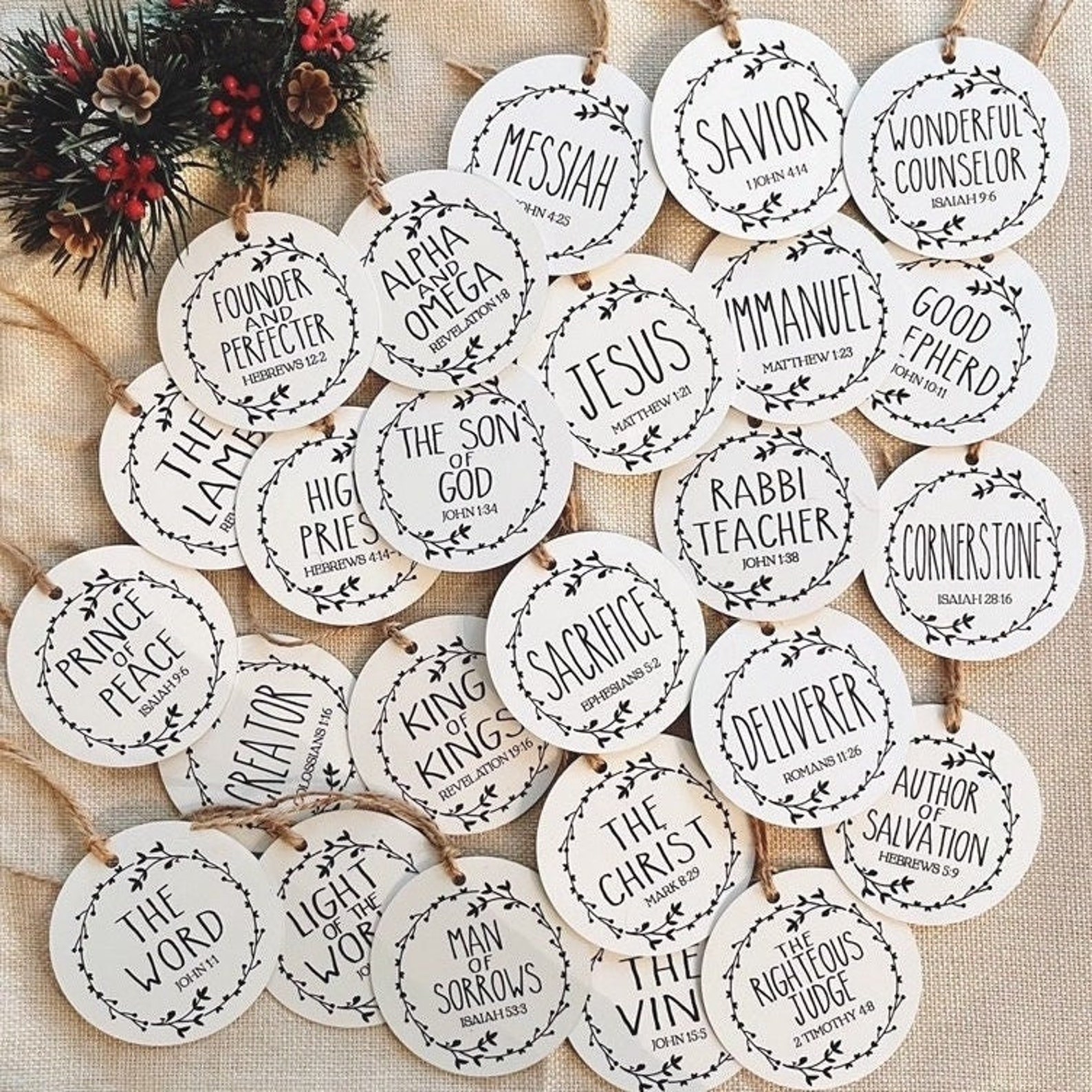 Double Sided Print/ 25 Names of Jesus Advent Ornament Set/ Christmas ...