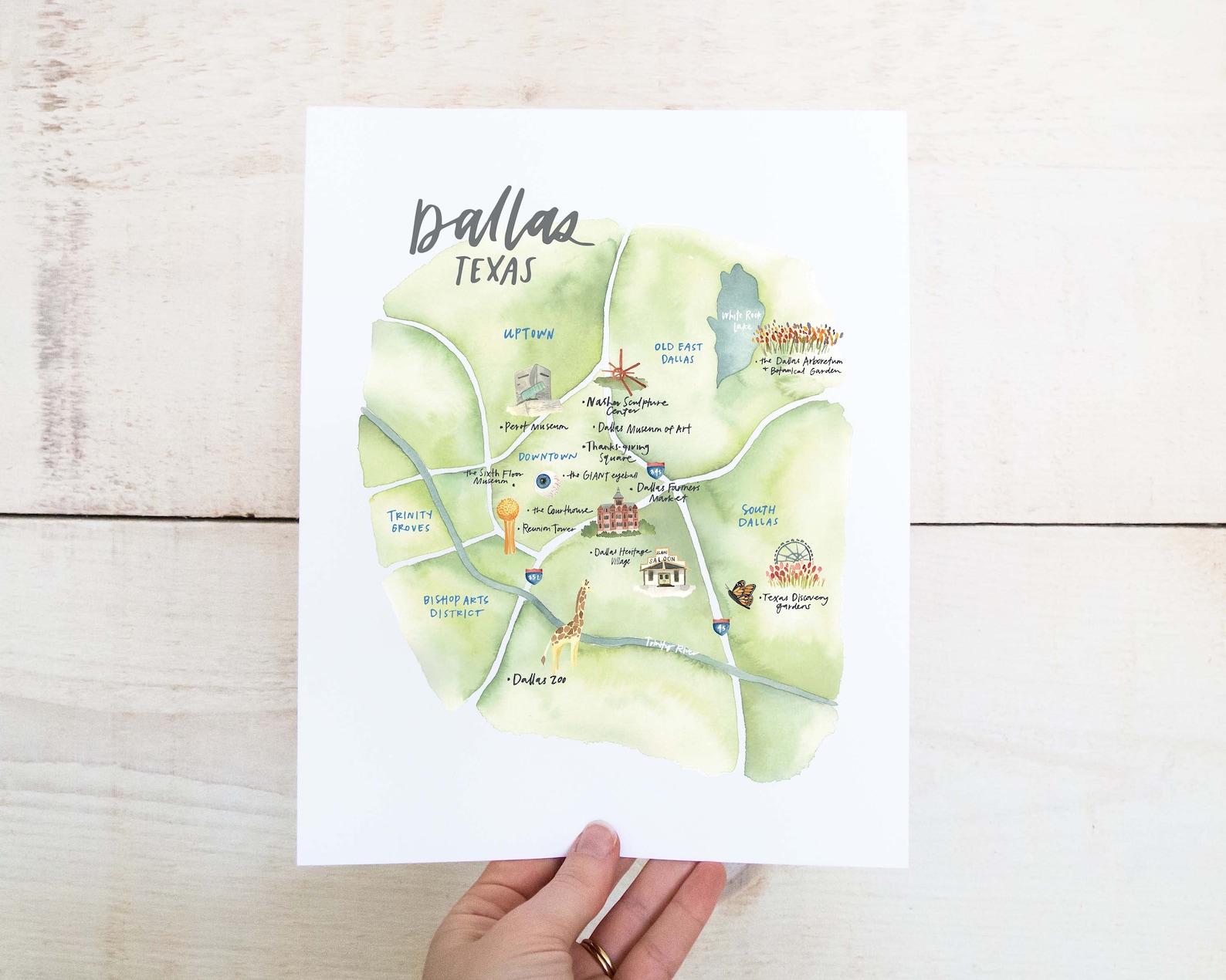 Dallas Texas Watercolor Map Hand Painted Instant Download Printable Map ...