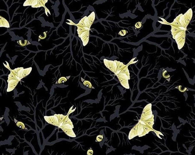 Luna Moths and Cat Eyes Fabric -- Hallowed Forest -- Studio E Fabrics ...