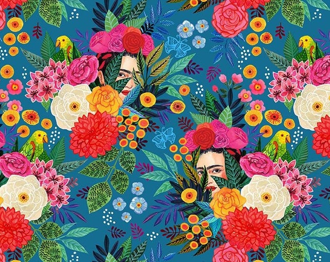 Frida Kahlo Fabric Hola Frida, Dear Stella, Main Frida Kahlo and Floral ...