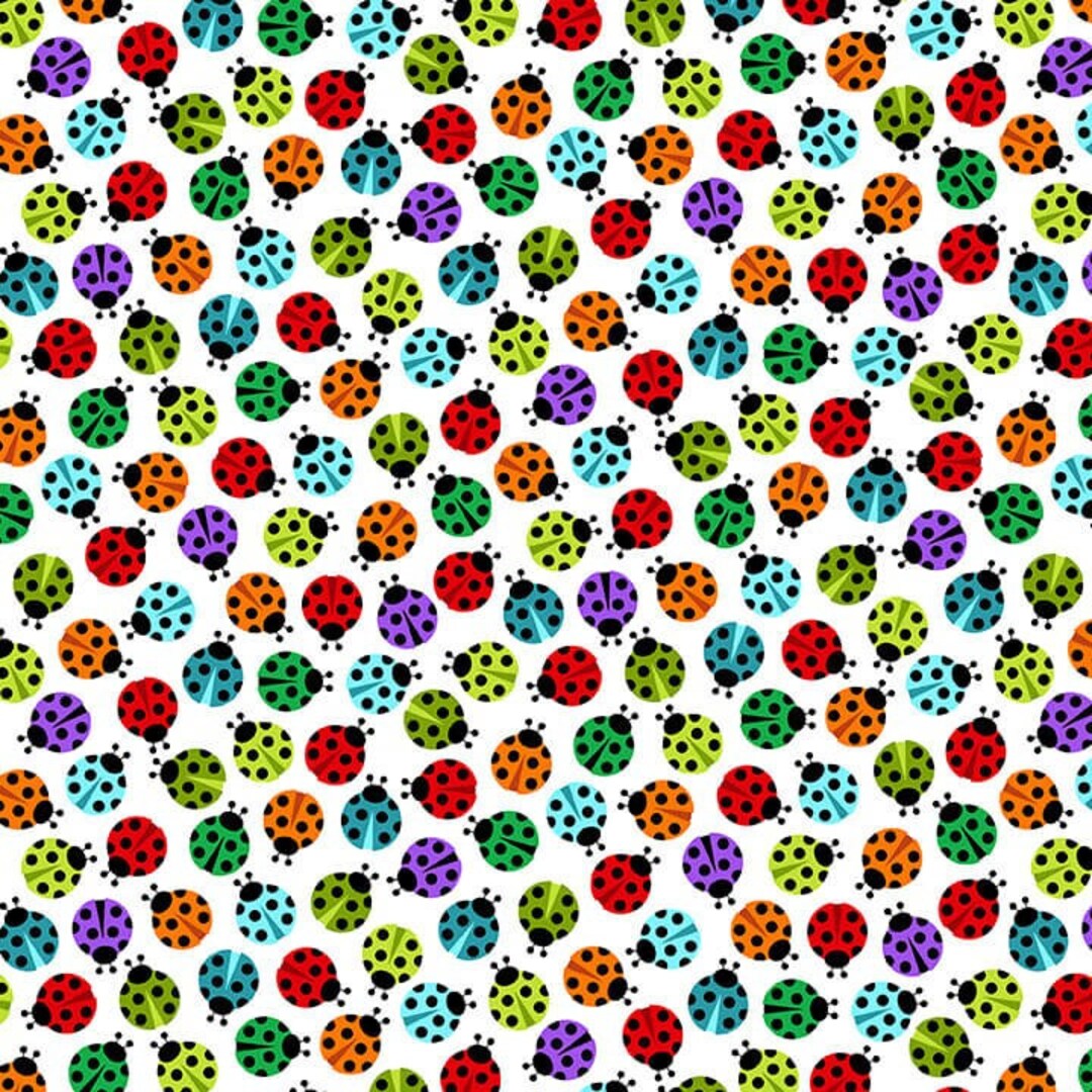 Rainbow Lady Bugs Fabric, I'm Buggin' Out by Studio E-- Tossed Ladybugs ...