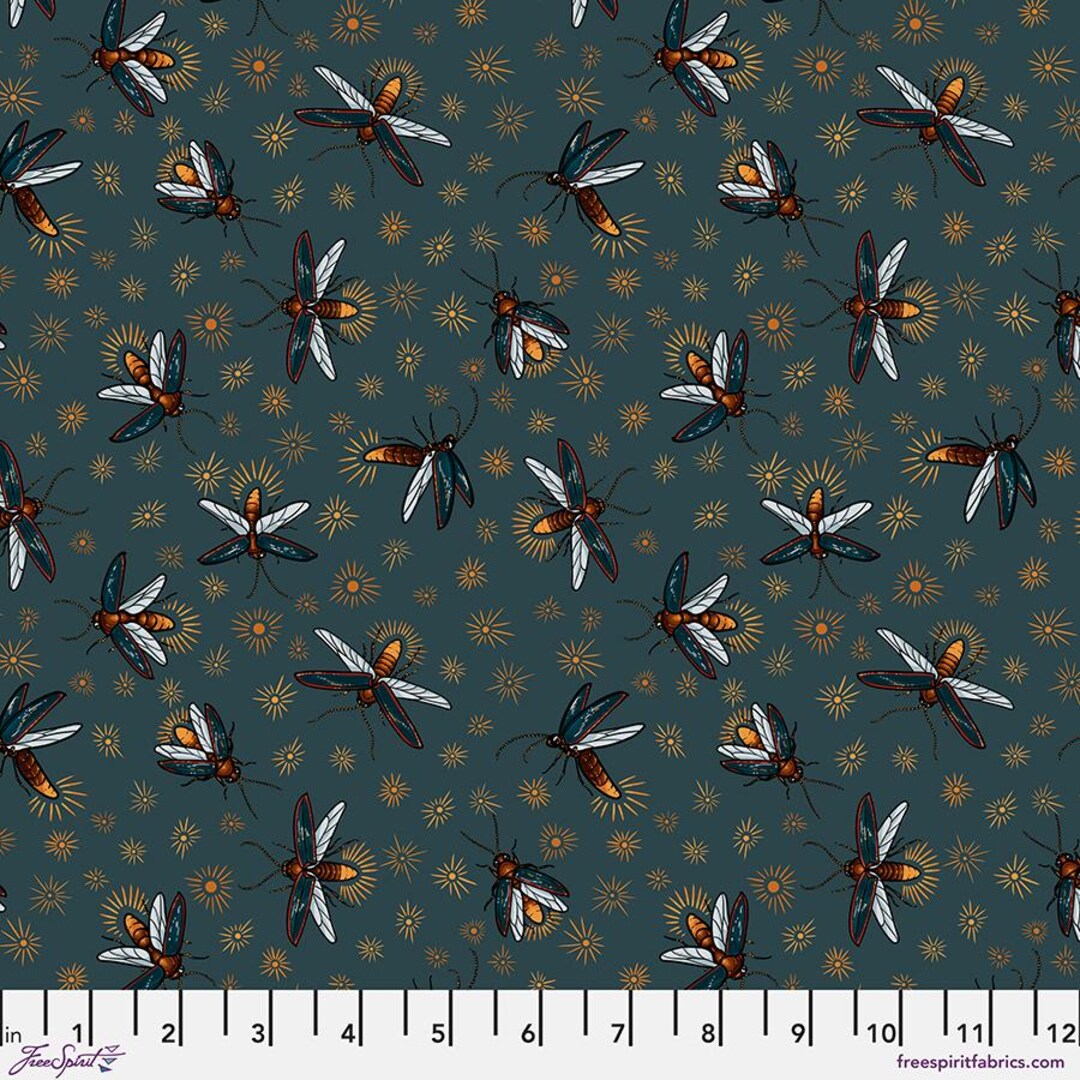 Garden Bed - Freespirit - Fireflies, Cottagecore Fabric, Garden Bugs ...