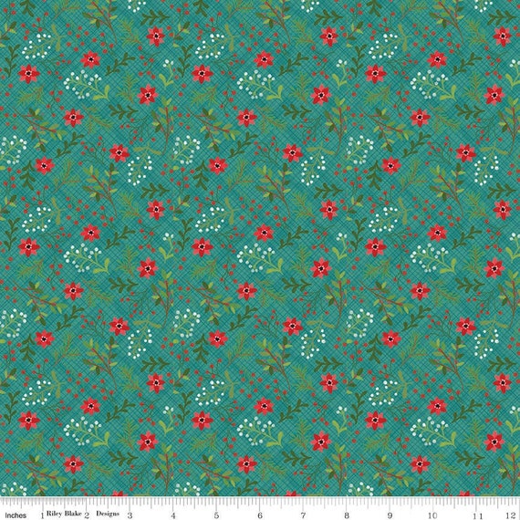 Holly Berry Fabric Snowed Inberries in Teal Riley Blake | Etsy