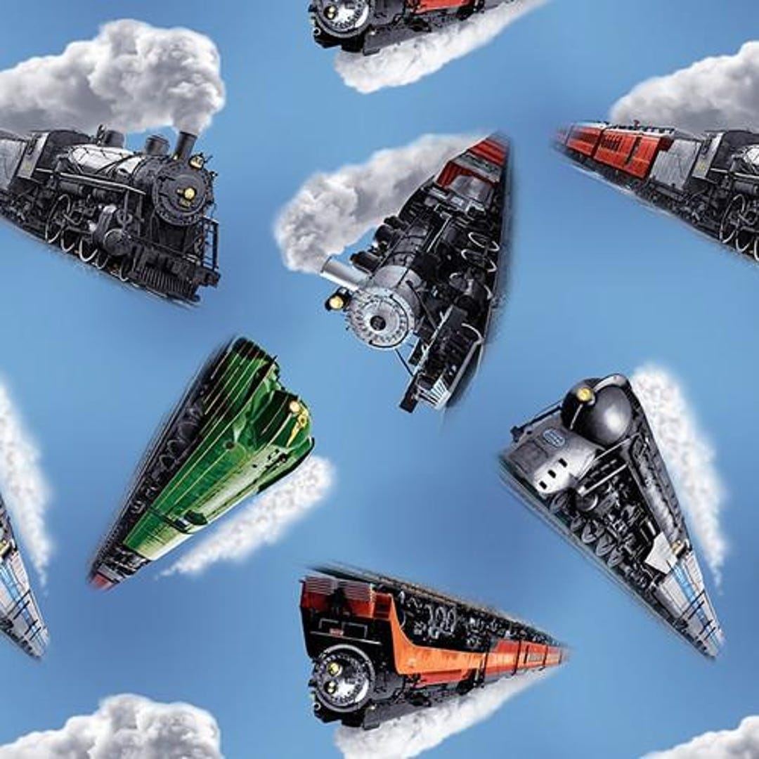 Steam Engines -- on the Right Track, Blank Quilting -- Vintage ...