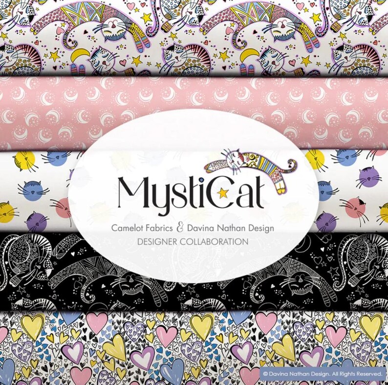 Hearts -- Mysticat -- Camelot Fabrics, Doodle Hearts Fabric, Girls ...