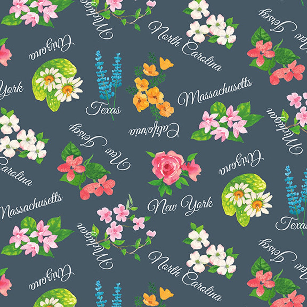 US State Flowers Fabric Stateside by Blank Quilting 50 US State Flowers ...