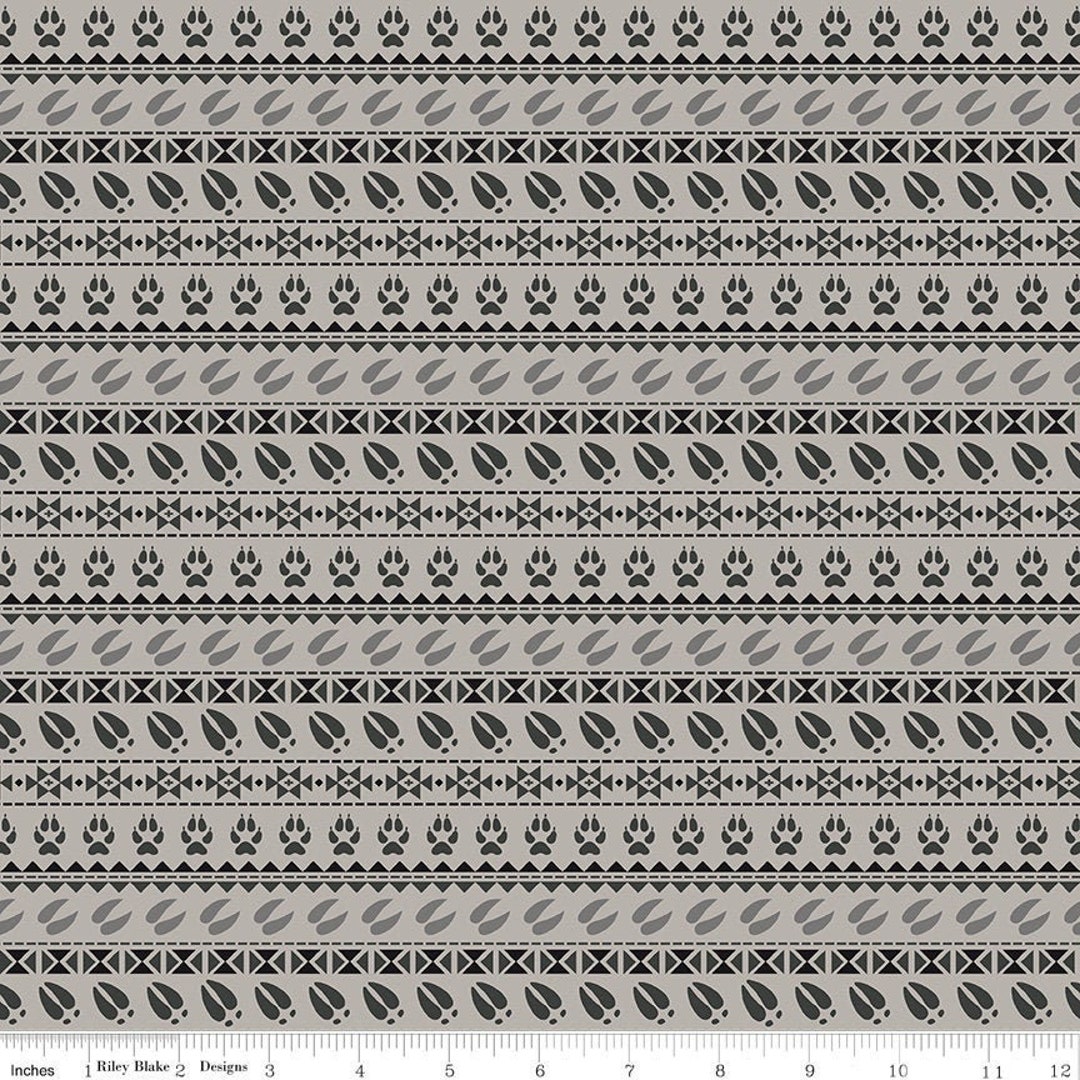 Animal Tracks Fabric, Timberland by Riley Blake- Stripe Light Gray ...