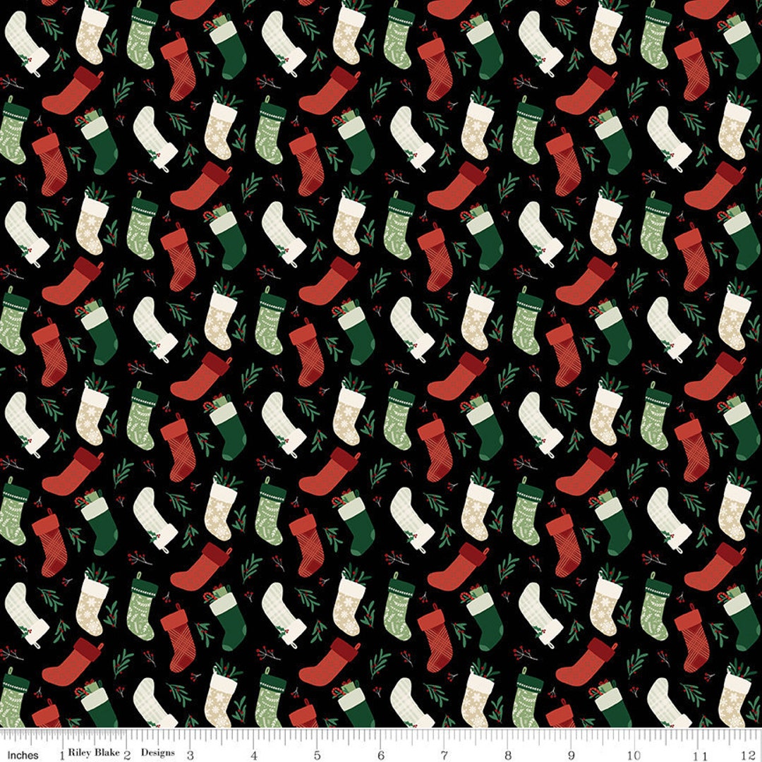 Christmas Stocking Fabric, Christmas Traditionsstockings in Black by ...