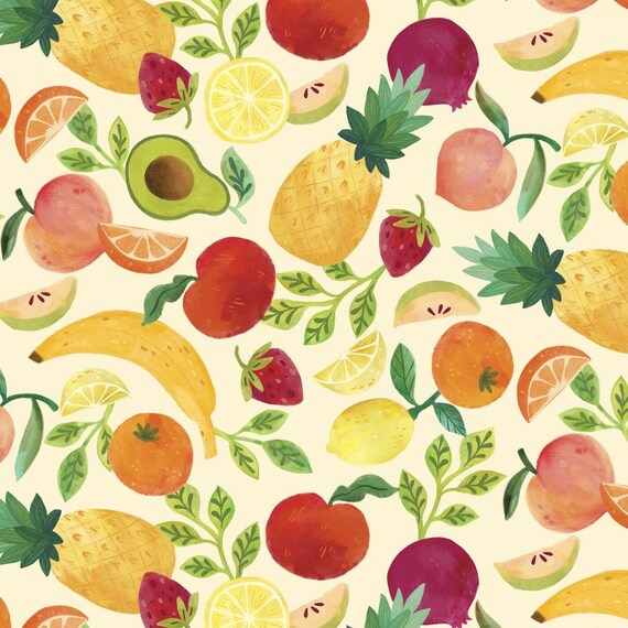 Fruit Fabric Ambrosia by P&B Textiles Tossed Fruit Fabric - Etsy