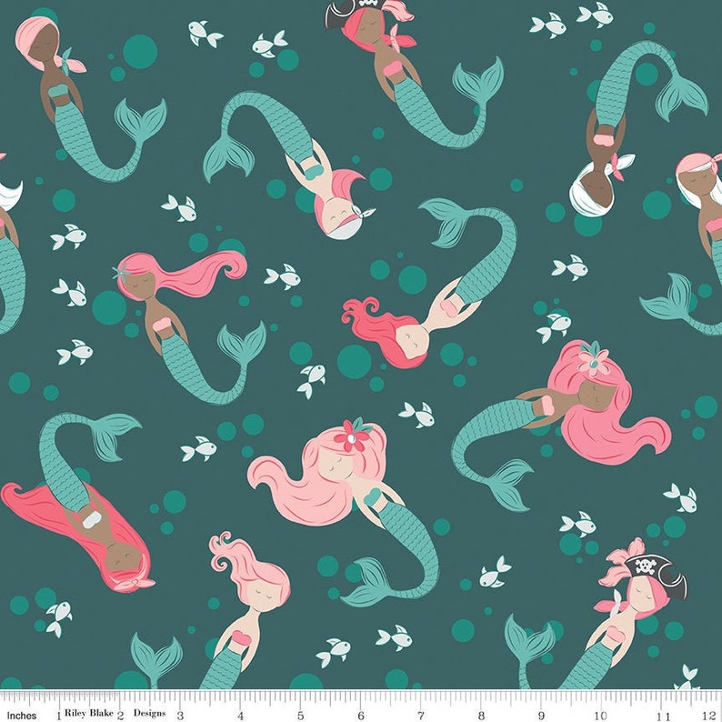 Ahoy Mermaids Oceans in Coral Riley Blake Mermaid Tails | Etsy