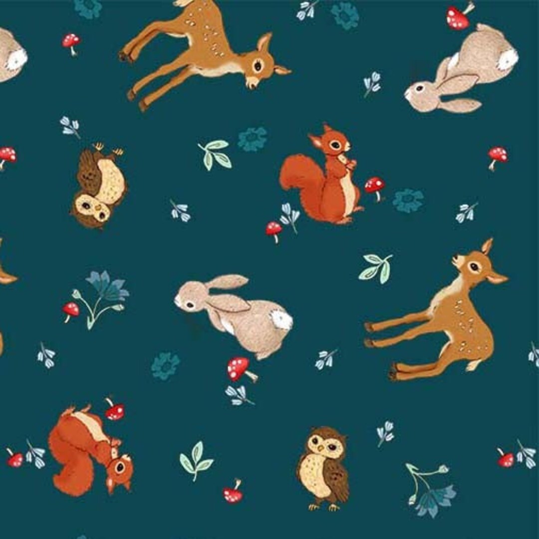 Baby Woodland Animals Fabric, Forest Babies--midnight Forest by Michael ...