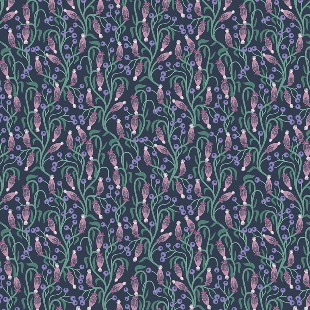 Enchanted by Dear Stella -- Gooseberries-- Dark Floral Fabric, Fantasy ...