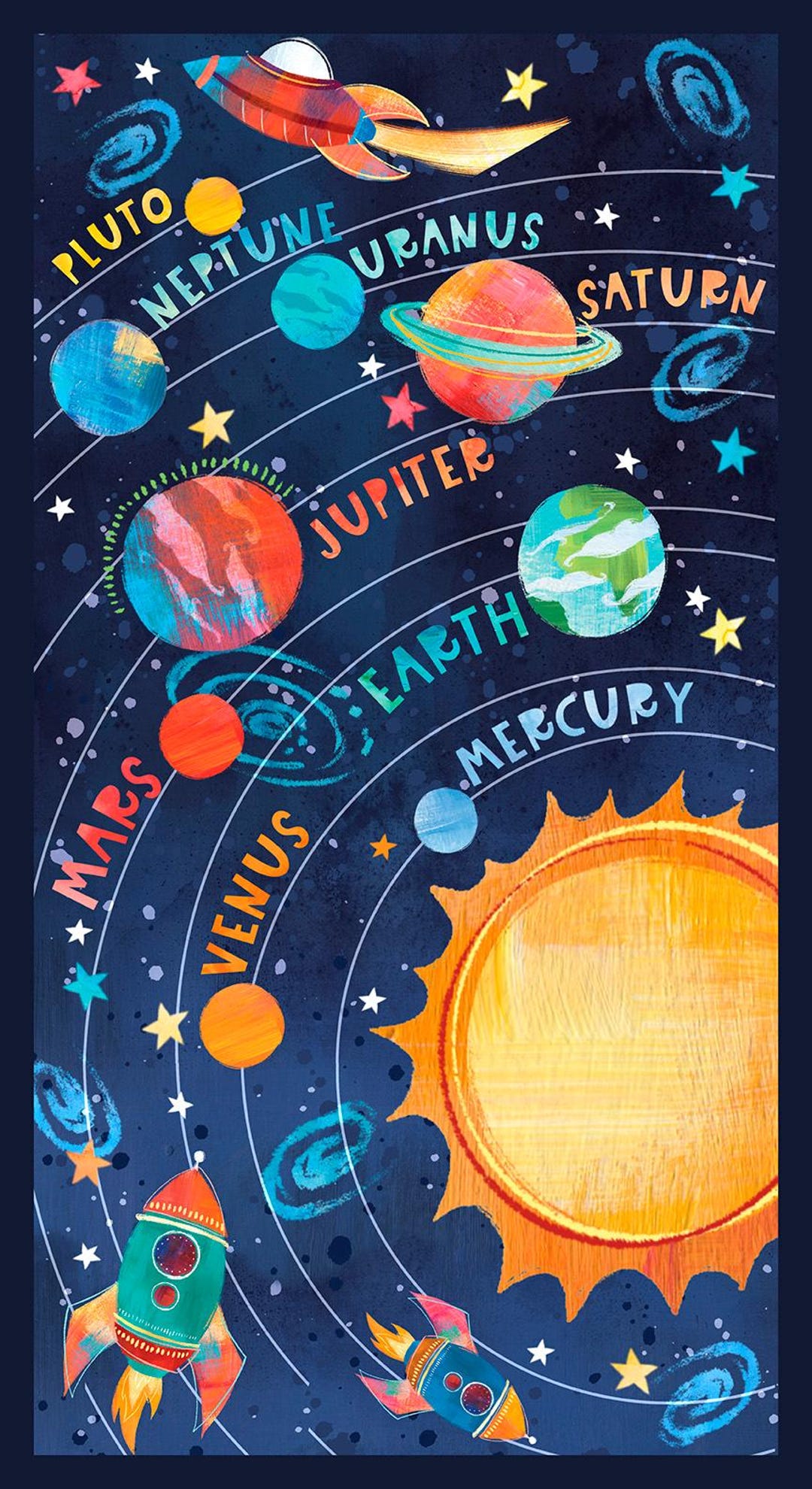 Blast Off 24 Panel Blast Off, Blank Quilting Solar System Fabric Panel ...