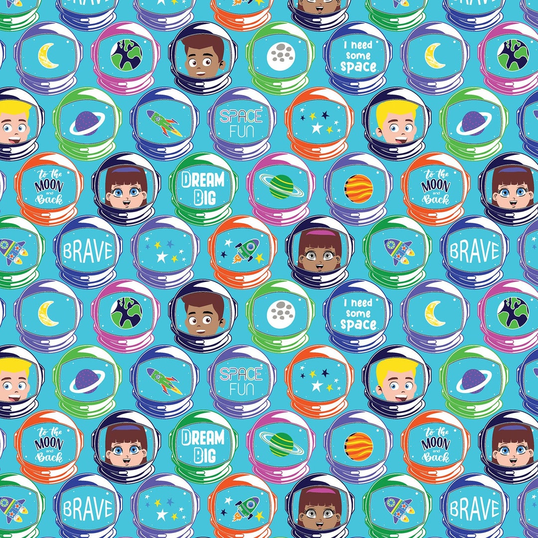 Kids Astronaut Fabric, GLOW in the DARK, Lift Off--kanvas Studio, Outer ...