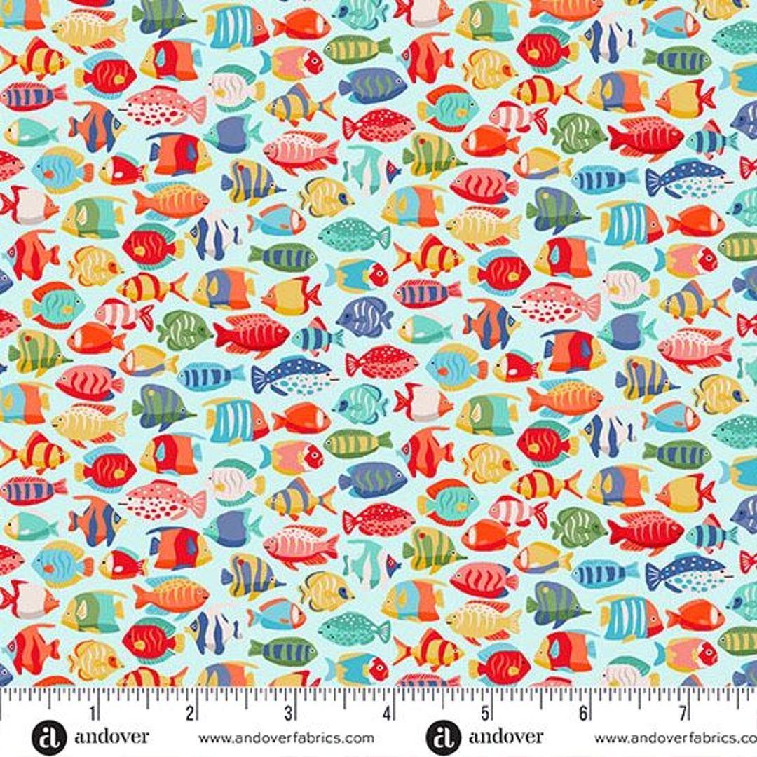Deep Blue Sea - Fish Shoal in Light Blue - Makower UK for Andover ...