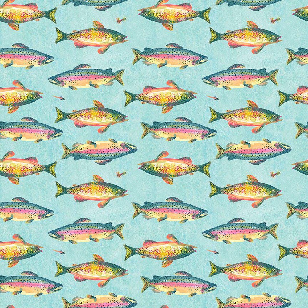 Trout - Nature Walk, Dear Stella, Rainbow Trout Quilt Fabric, Fishing ...