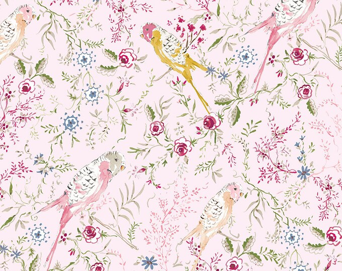 Parakeet Quilt Fabric, Adelaide Grove-- Parakeet Park in Pink ...