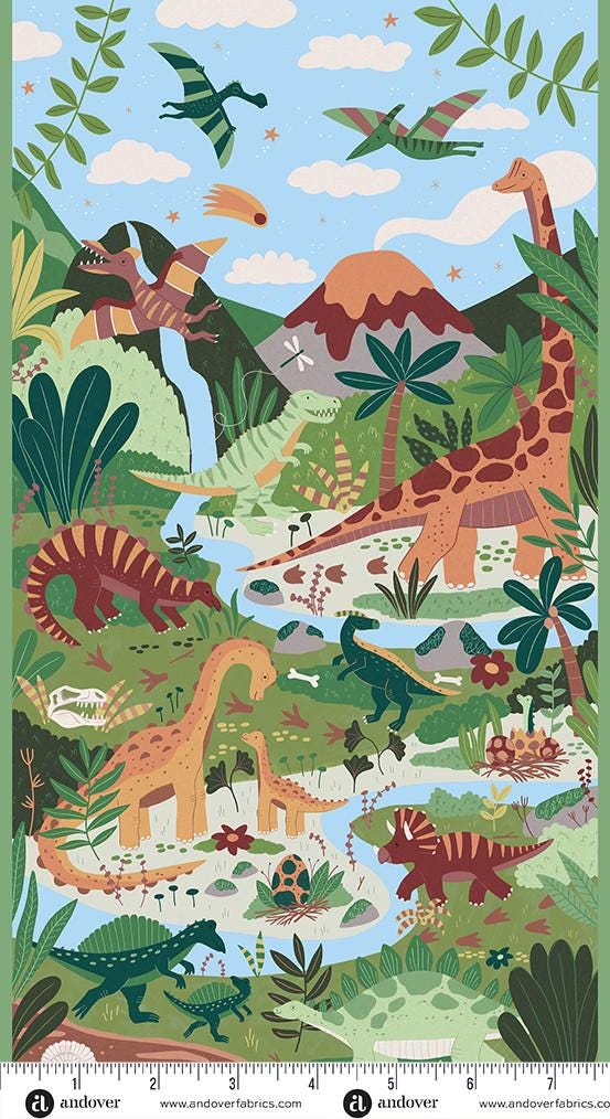 Prehistoric - 24" Dinosaur Quilt Panel - Makower Uk for Andover Fabric ...