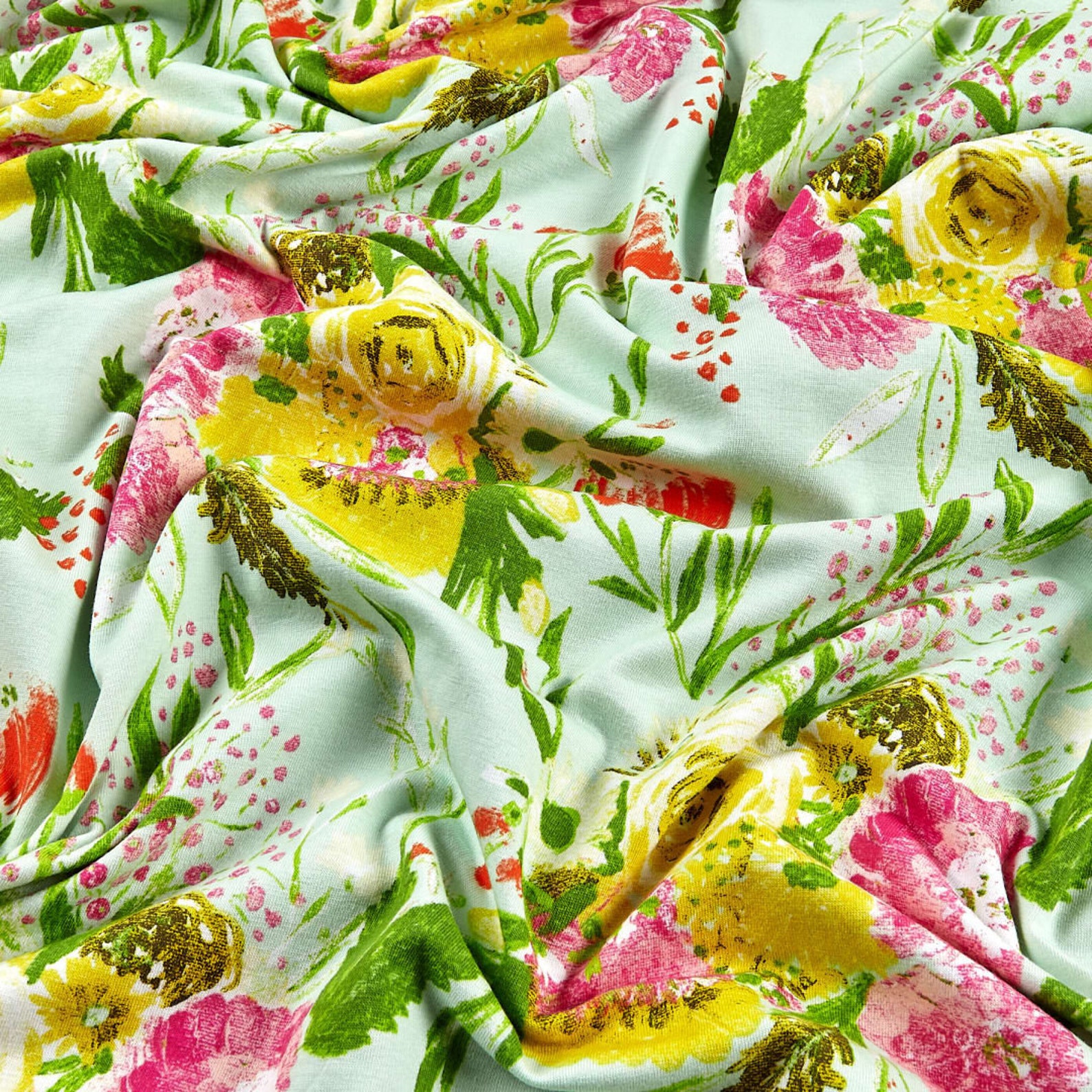 Light Blue Floral Fabric, AGF KNIT, Wild Bloom--summer Bouquet Clear ...