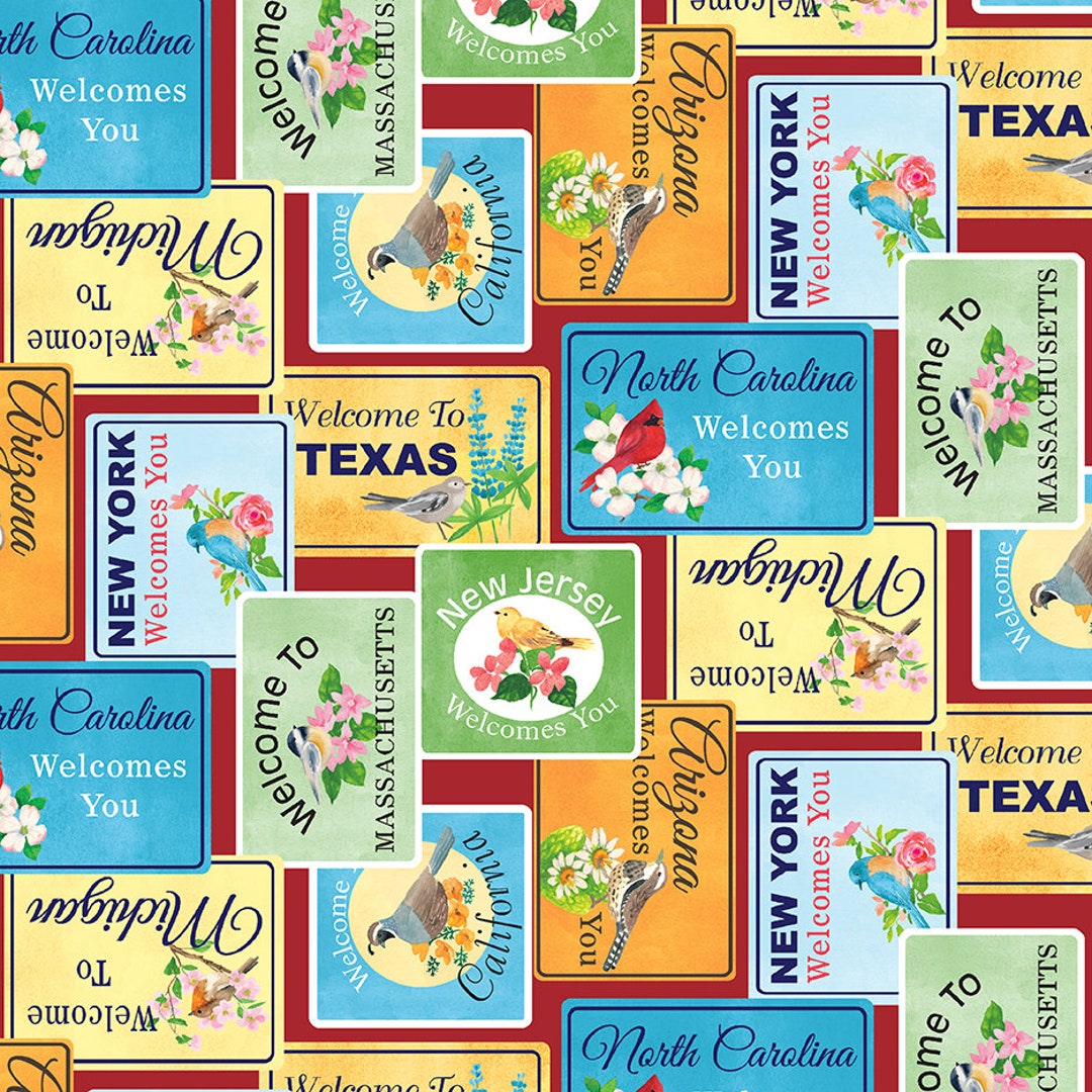 US States Fabric, Welcome to Signs--stateside by Blank Quilting-- 50 ...