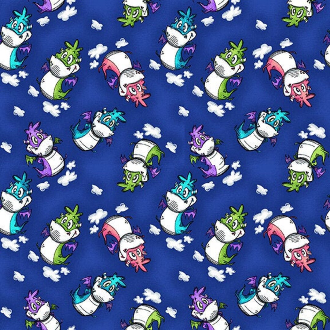 Believe in Magic Fabric, Studioe cartoon Dragons Fabric, Kids Fairytale ...