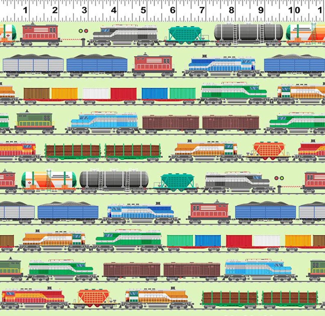 Trains - Let's Go! - Clothworks - Train Car Quilt Fabric, Railroad ...