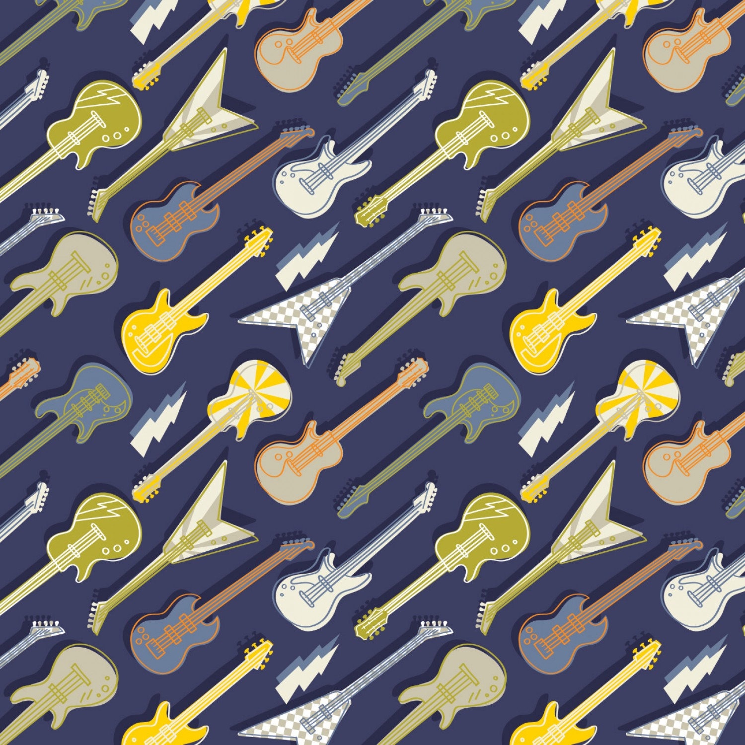Electric Guitars Fabric Rock Oncamelot Fabrics Rock N Roll - Etsy