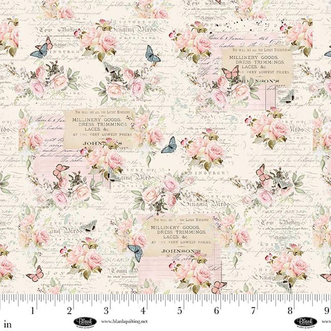 Parisian Snippets - Roses With Text - Blank Quilting, Shabby Chic Quilt ...