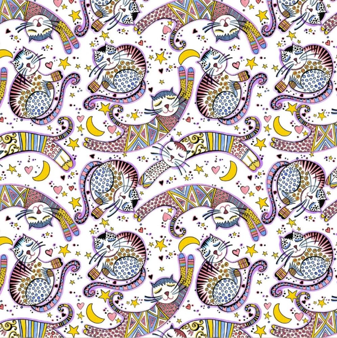 Mysticat -- Camelot Fabrics, Playful Cat Fabric, Cats With Moons and ...