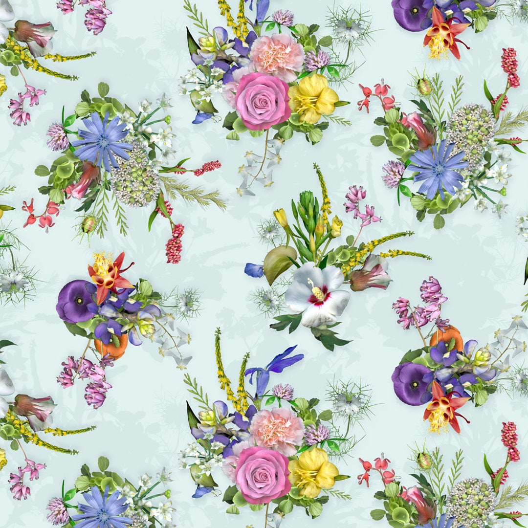 Wildflower Bouquet Fabric, Tina's Wildflowers -- Clothworks -- Spring ...