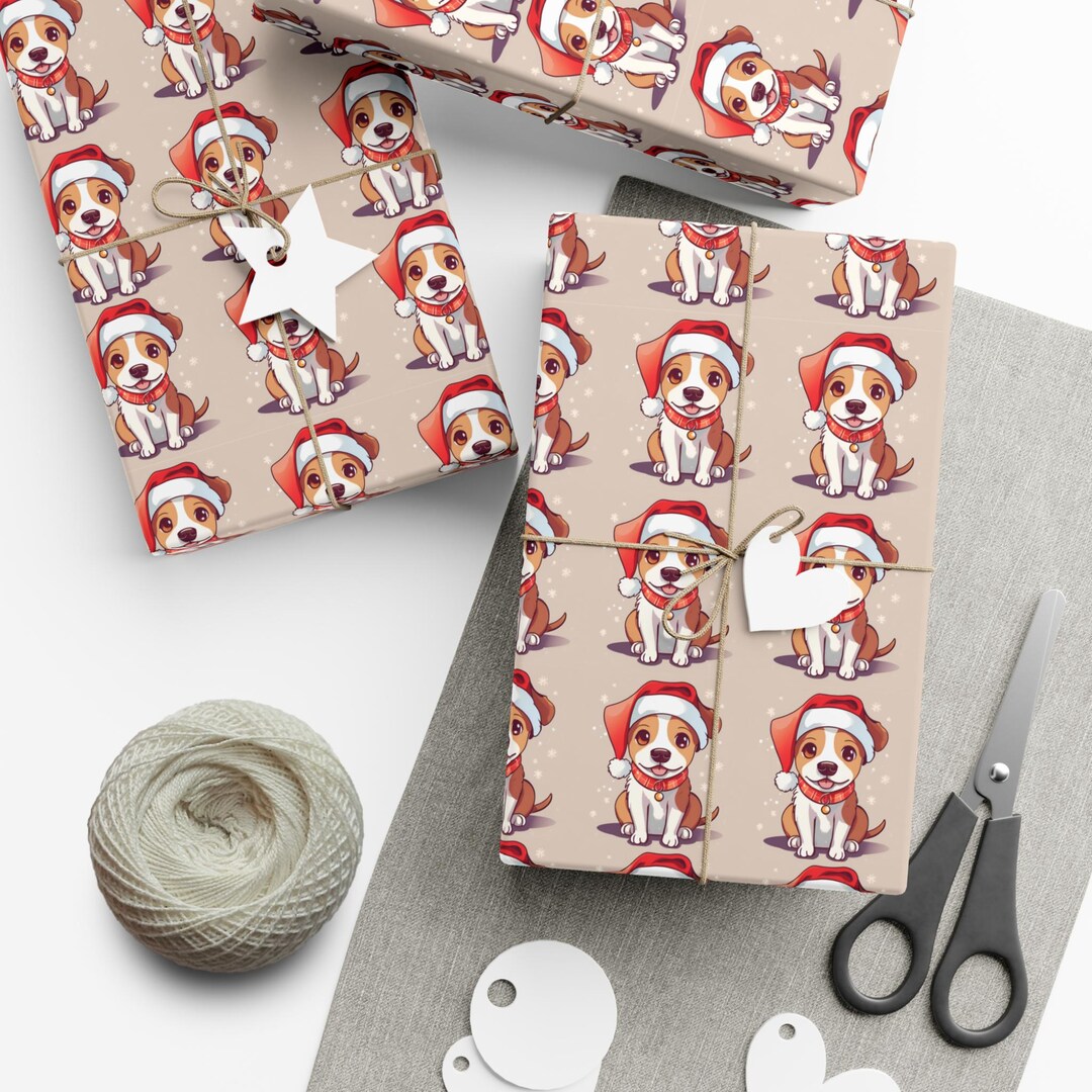 Christmas Wrapping Paper, Christmas Puppy Wrapping Paper, Holiday Gift ...