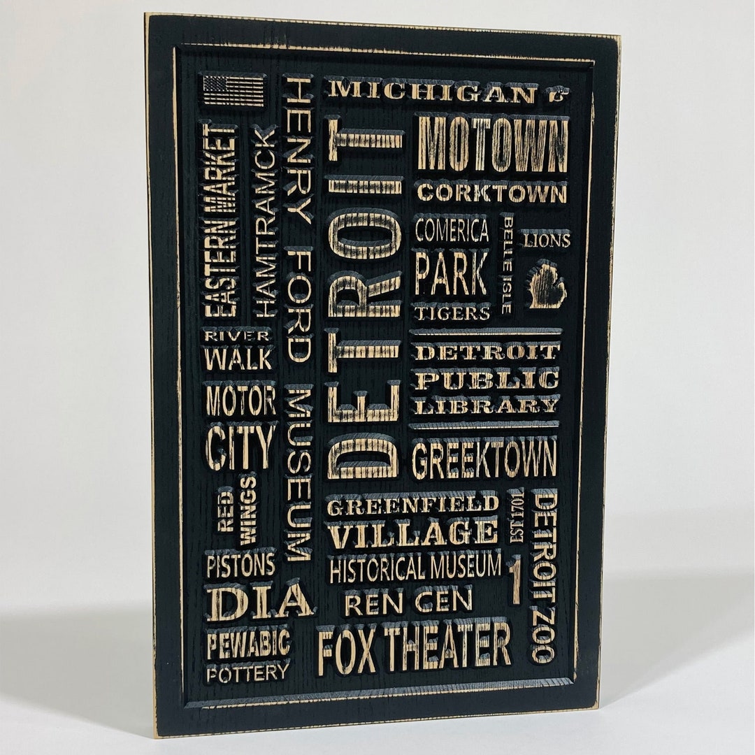 Detroit Carved Subway Sign, Detroit Wall Decor, Wooden Wall Art, Wooden ...