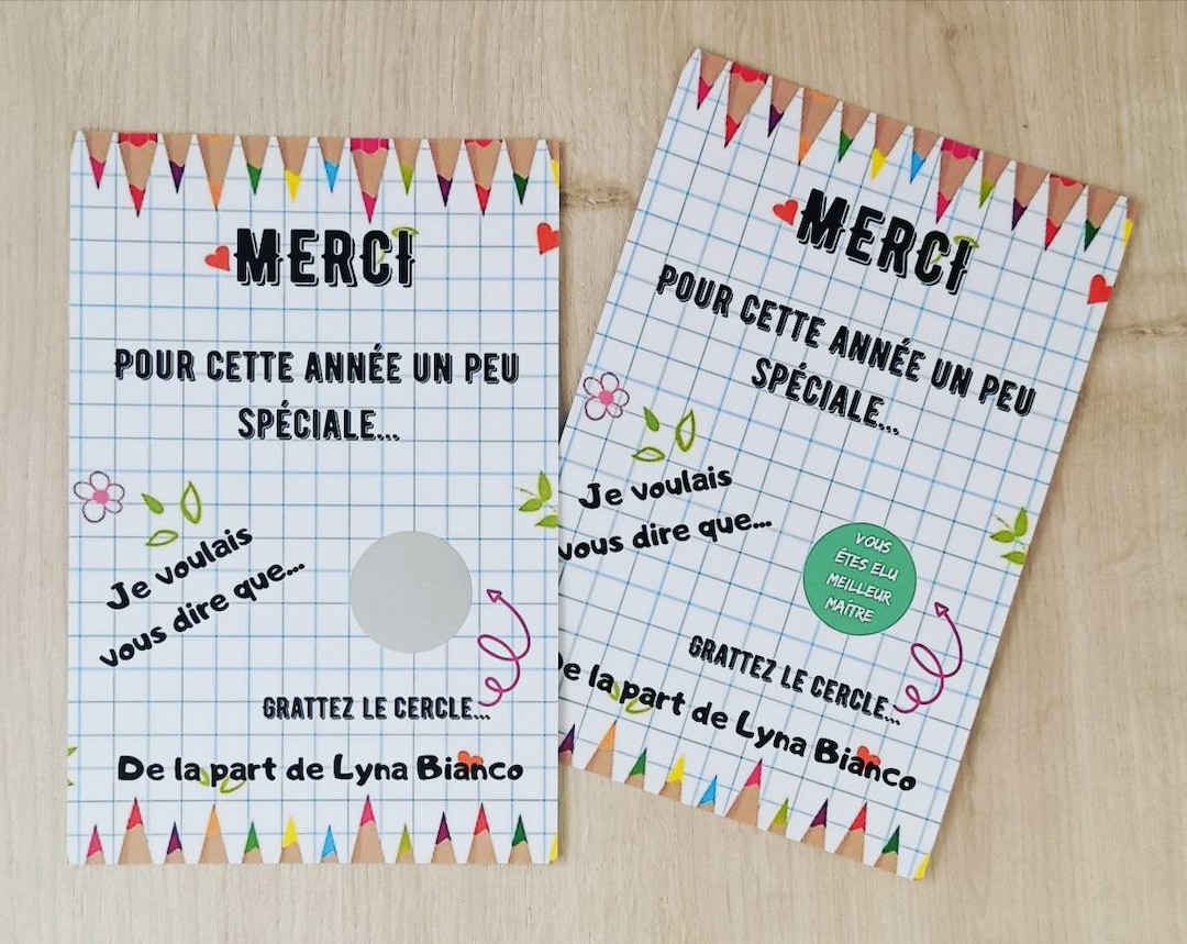 Carte à gratter fin d'année scolaire merci maître carte - Etsy France